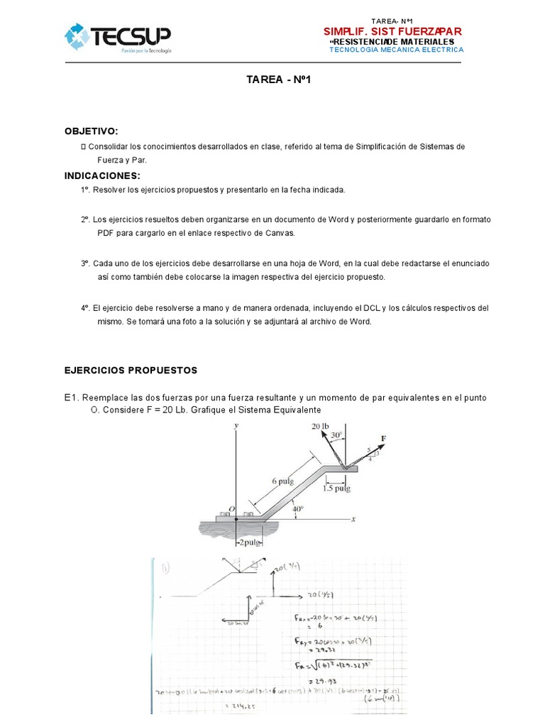 Simplificación de Fuerza y Par: Ejercicios | PDF | Mecánica | Ingeniería mecánica