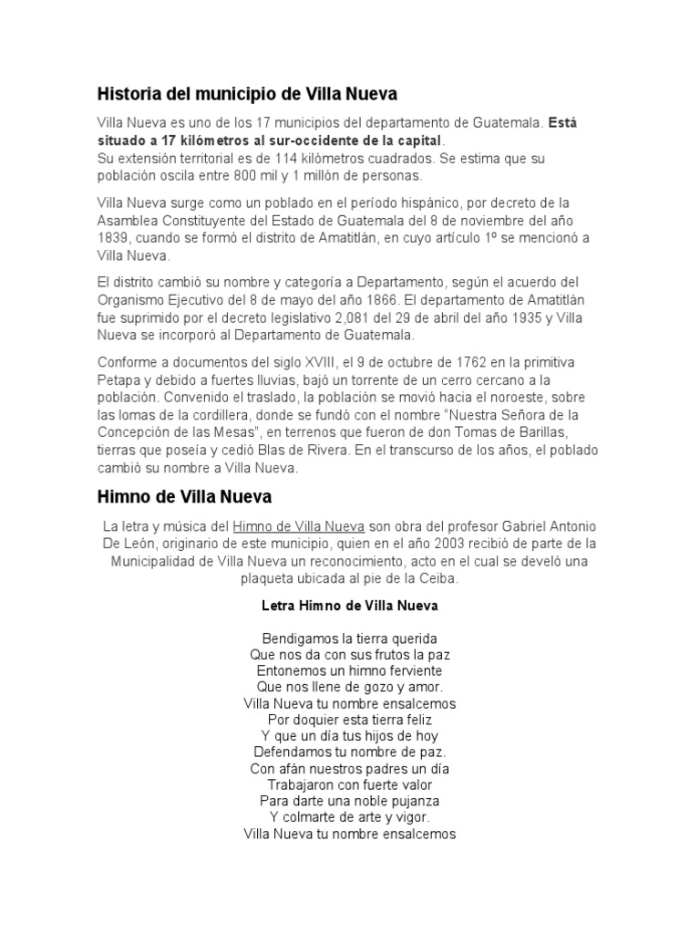 Historia Del Municipio de Villa Nueva | PDF | Guatemala