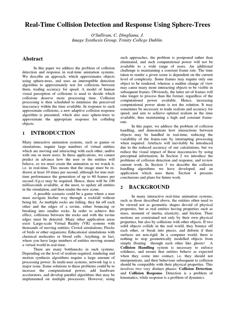 Real-Time Collision Detection with Sphere-Trees | PDF | Collision ...