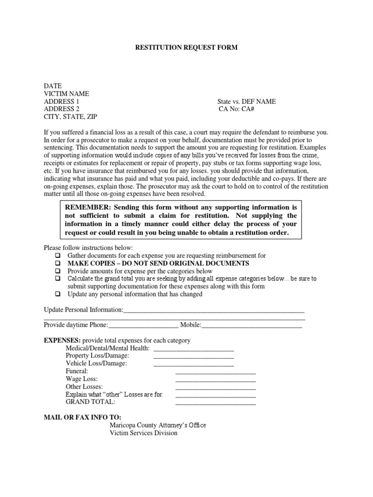 Request Restitution | PDF