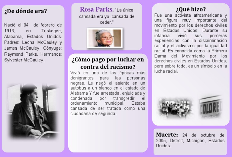 infografia de Rosa Parks, Adela MORA 4to C. | PDF