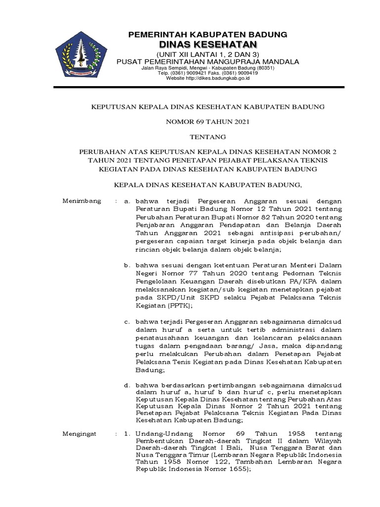 2021 - SK PPTK (REVISI-III) Pergeseran Anggaran-01 | PDF | Teknologi & Rekayasa