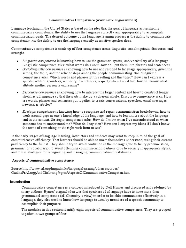 Communicative Competence For Students | PDF | Linguistics | Communication