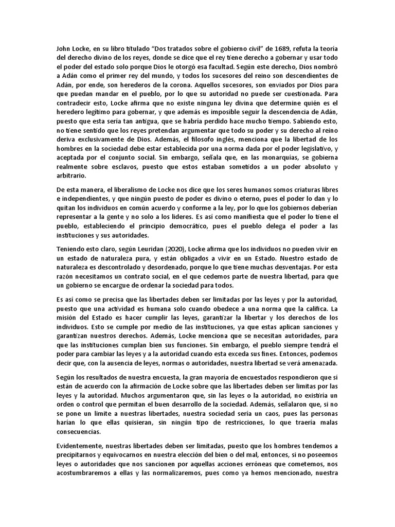 Locke y el poder del pueblo en la sociedad | PDF | Libertad | John Locke
