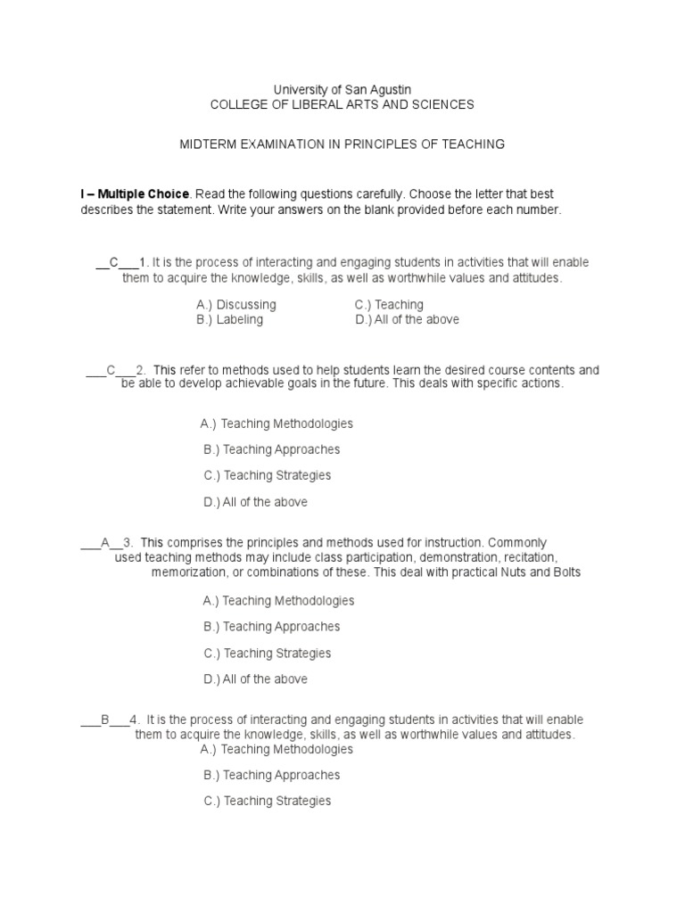 Midterm Exams in Principles of Teaching 1 Montalban | PDF | Learning | Teaching Method