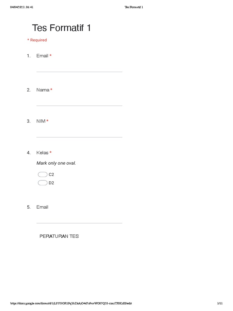 Tes Formatif 1 - BISNIS DIGITAL - Google Forms | PDF