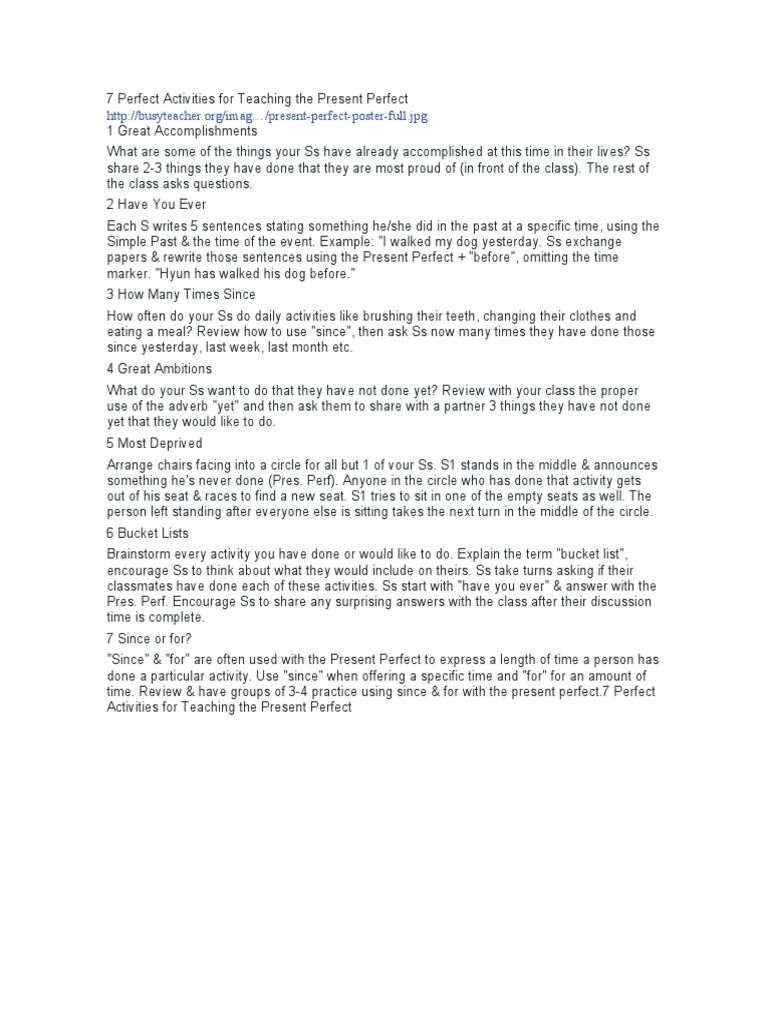 7 Perfect Activities For Teaching The Present Perfect | PDF