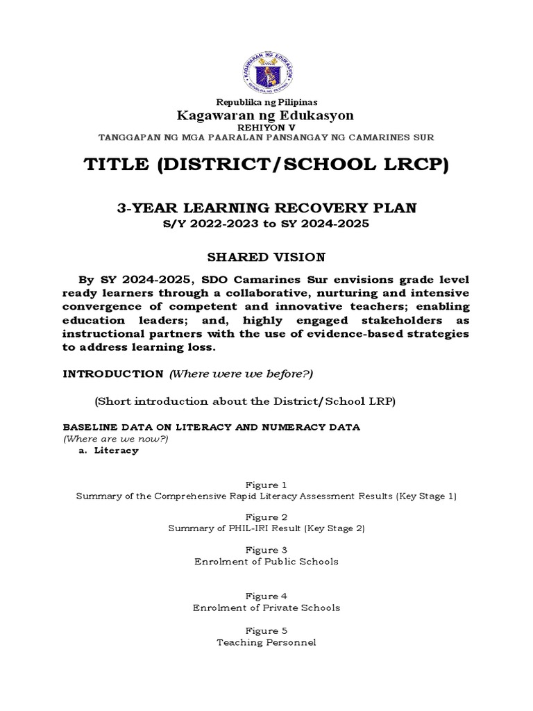3-Year Learning Recovery Plan 2022-2025 | PDF | Literacy | Cognition