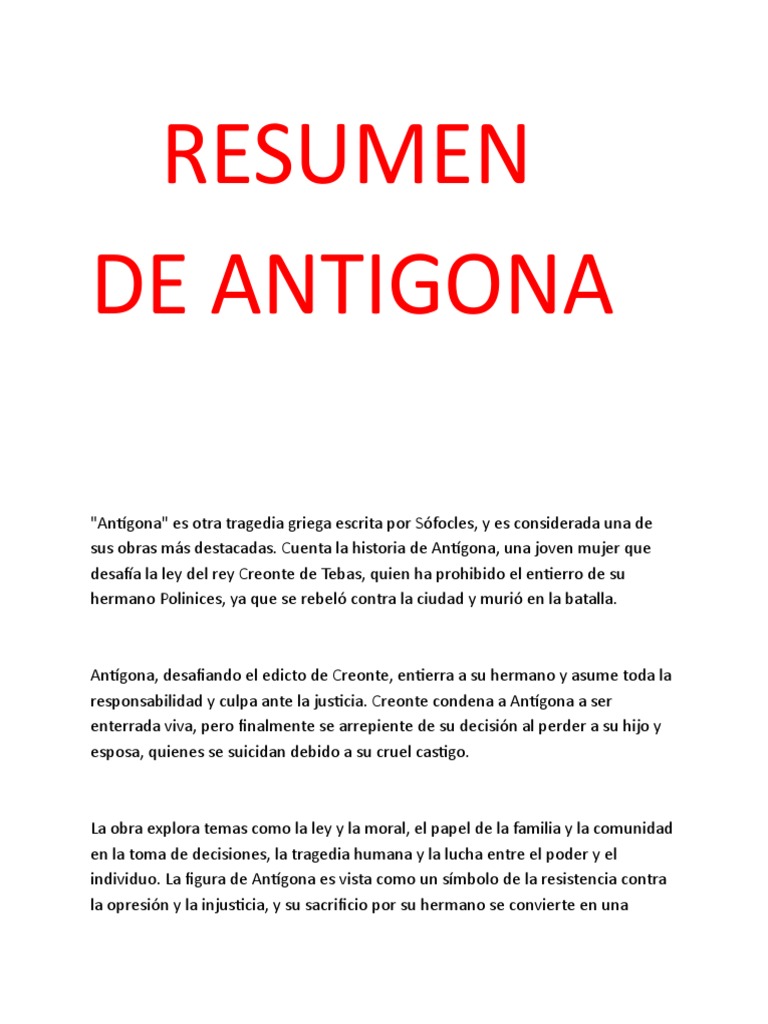 Resumen de Antígona de Sófocles | PDF | Clásicos