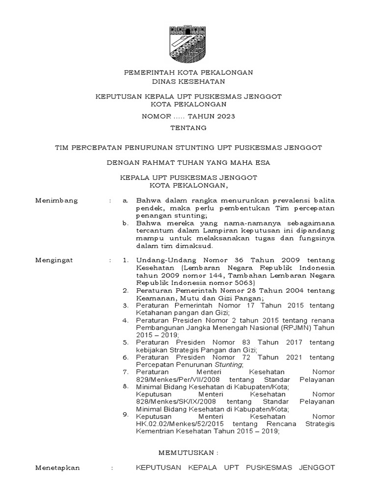 Pembentukan Tim Penanganan Stunting | PDF