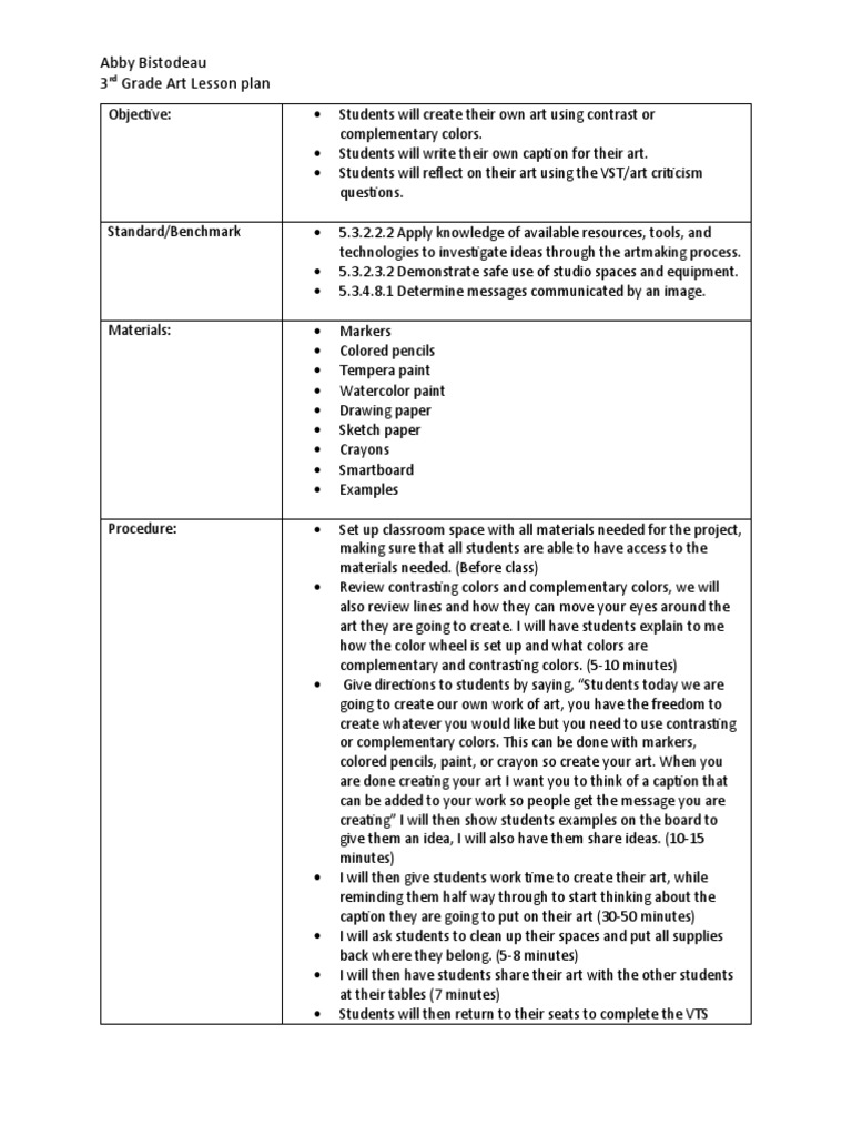 Art Lesson Plan | PDF | Lesson Plan | Drawing
