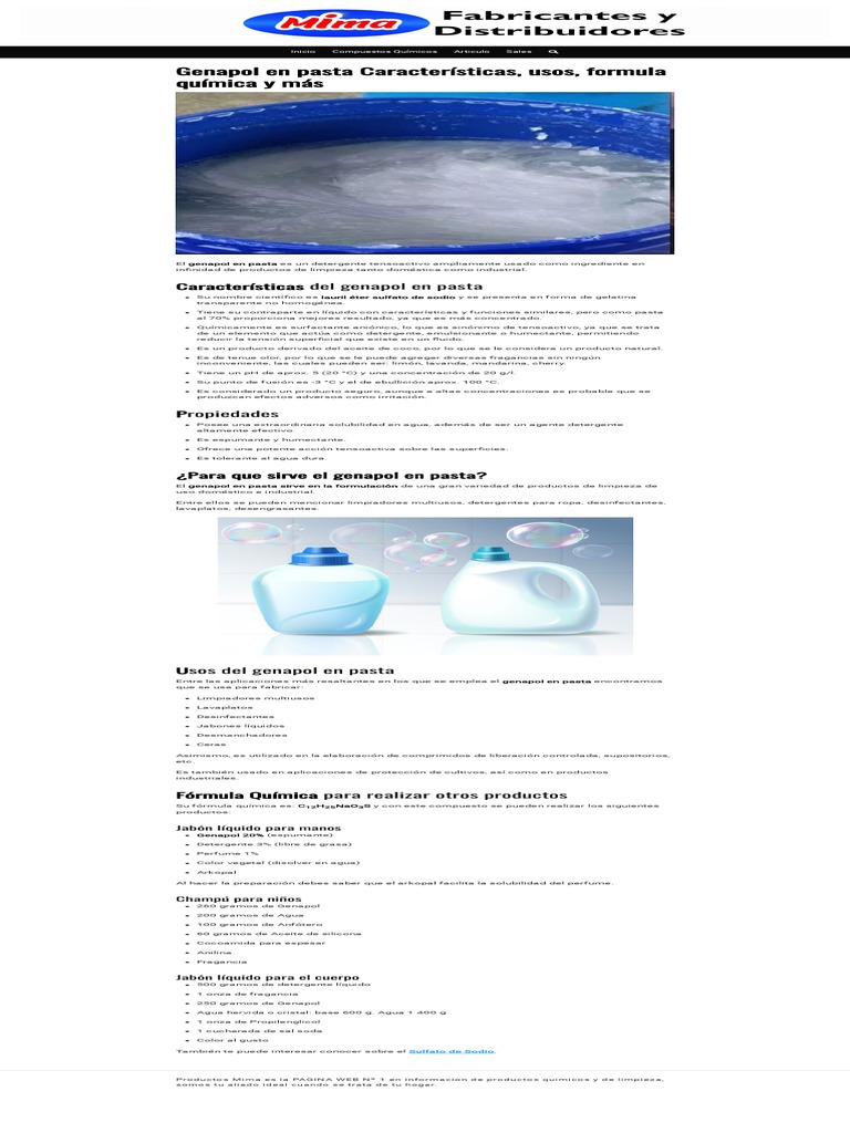 GENAPOL EN PASTA 】 Características, usos, formula química y más | PDF ...