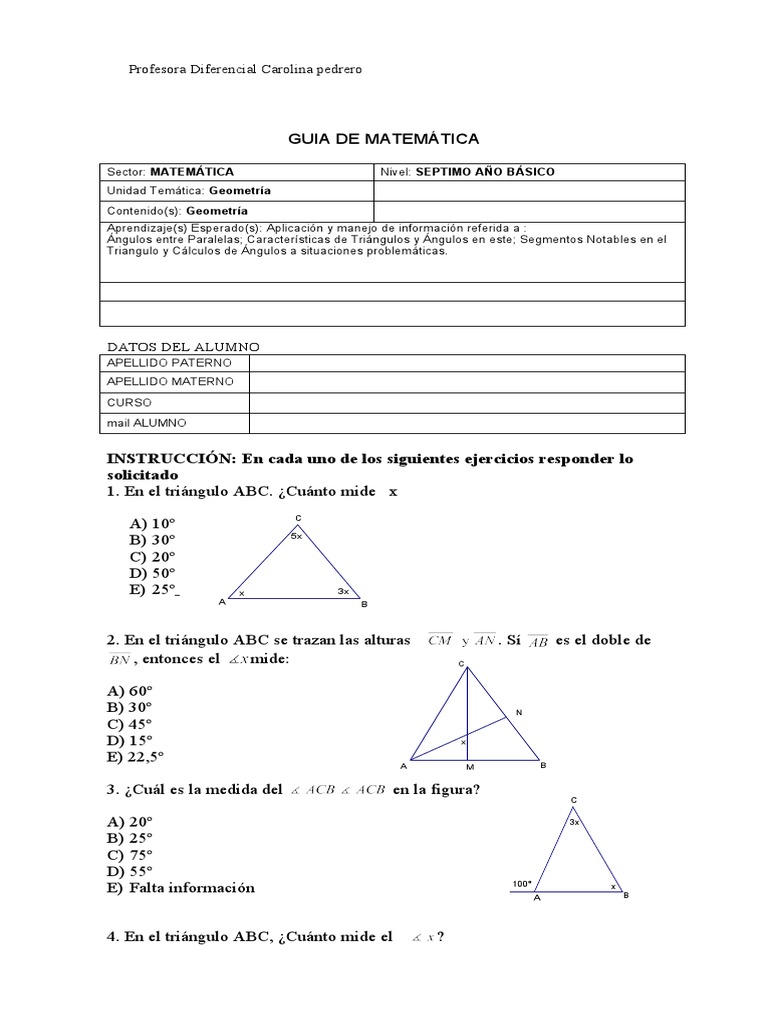 Guia n4 - Matematica - JVL - Septimo Basico | PDF | Triángulo | Números