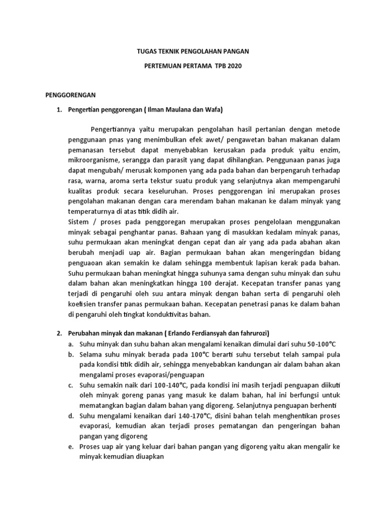 TUGAS TEKNIK PENGOLAHAN PANGAN TPB 20 | PDF