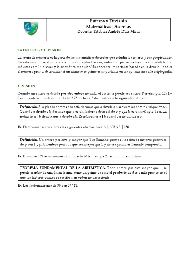 Teoria de Numeros | PDF | División (Matemáticas) | Número primo