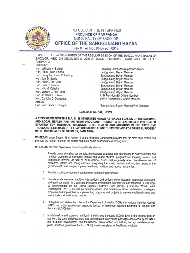 Resolution No. 141 Series of 2019 | PDF
