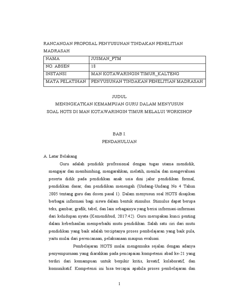 PROPOSAL PTS PENYUSUNAN SOAL HOTS - JUSMAN Yess | PDF