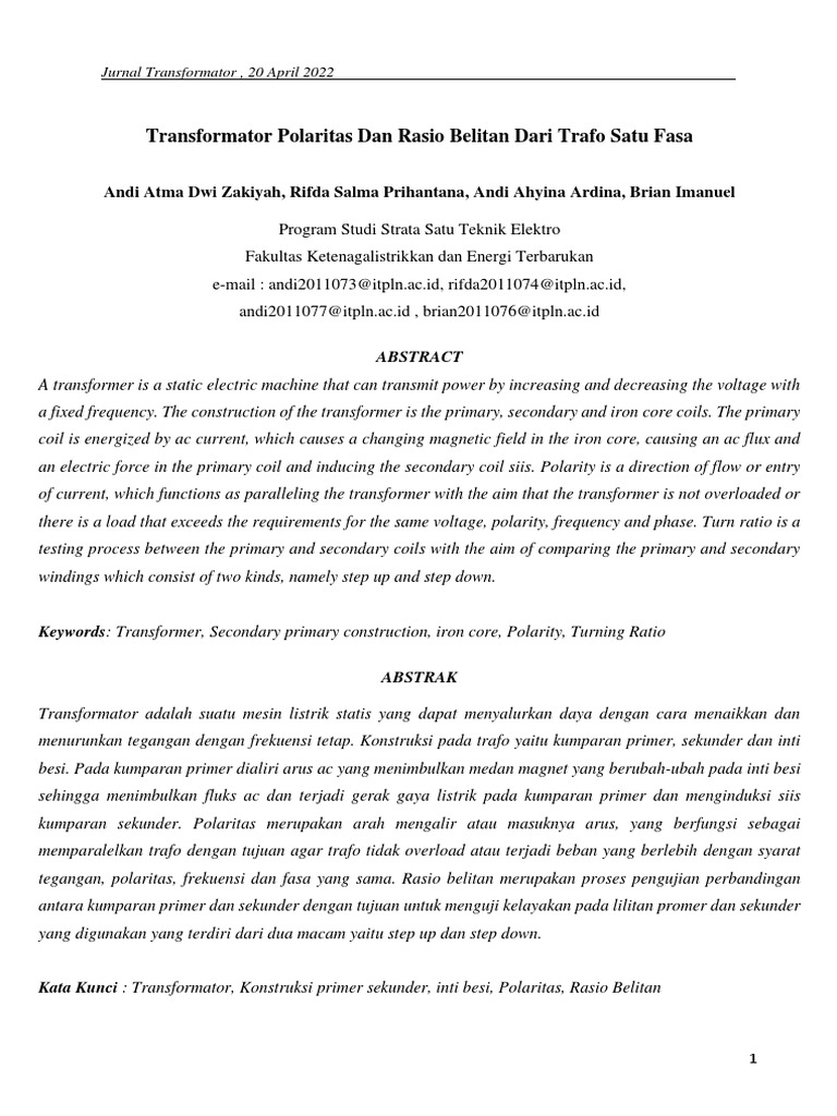 Polaritas dan Rasio Belitan Transformator | PDF