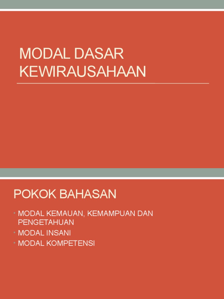 Modal Dasar Kewirausahaan | PDF