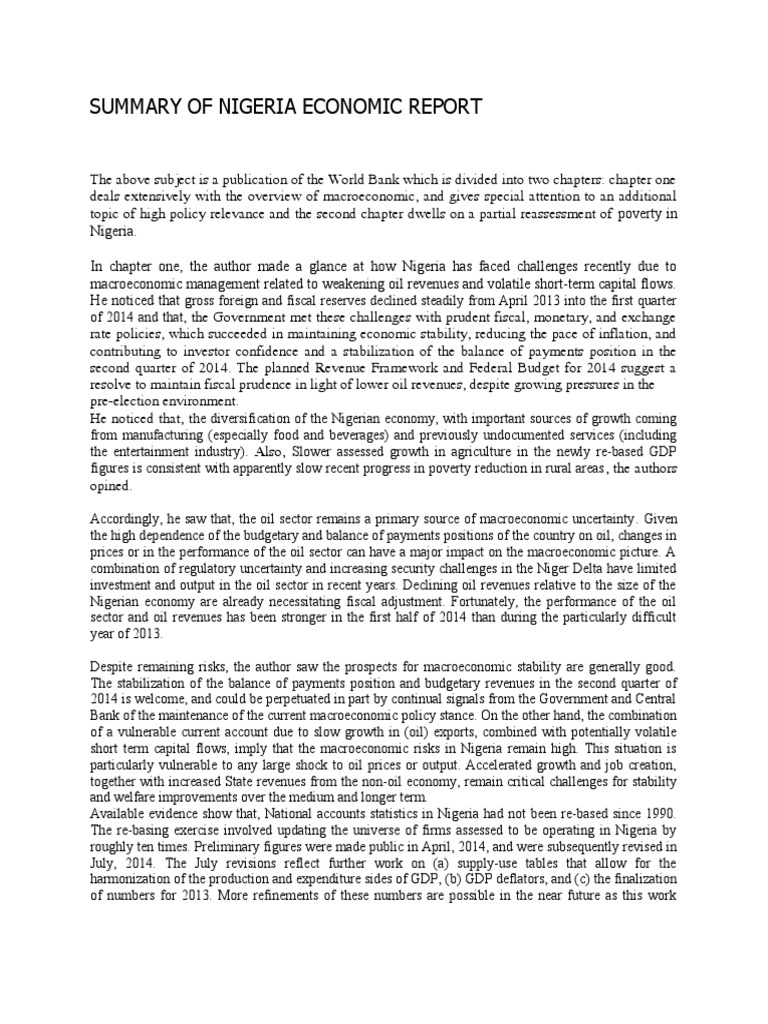 Summary of Nigeria Economic Report | PDF | Macroeconomics | Economic Growth