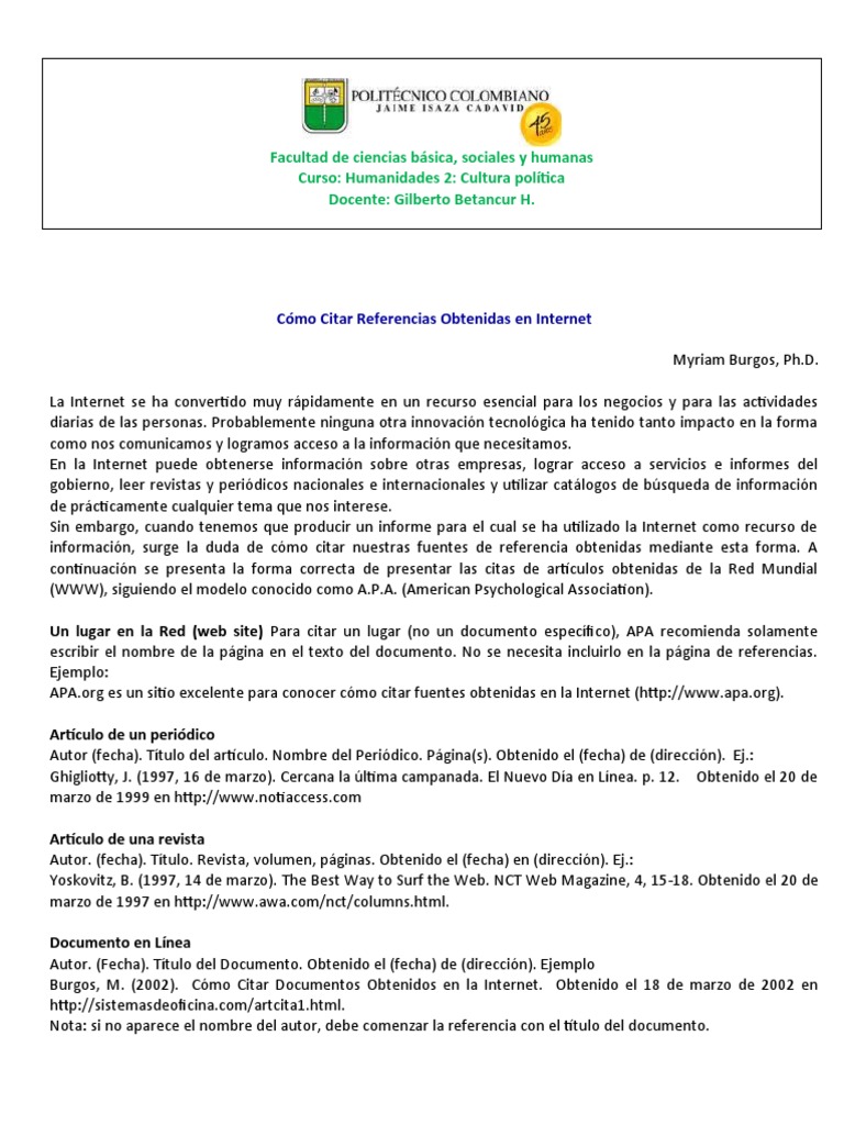 Como_Citar_Referencias_Obtenidas_en_Internet | PDF | Internet | Red mundial