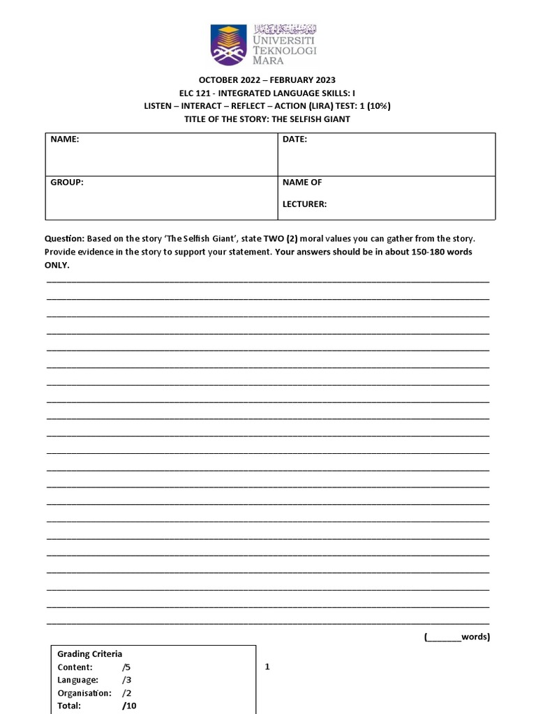 Lira 1 (The Selfish Giant) - 1 | PDF | Cognition | Cognitive Science