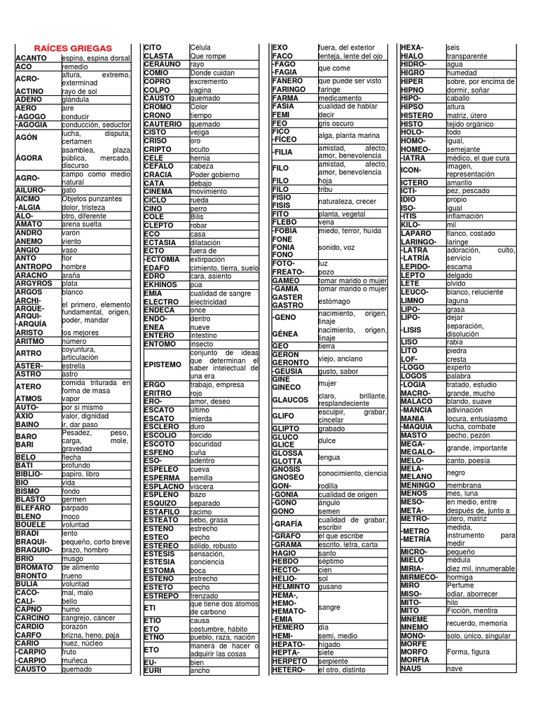 Tripas de Raices Griegas y Latinas | PDF | Zoología