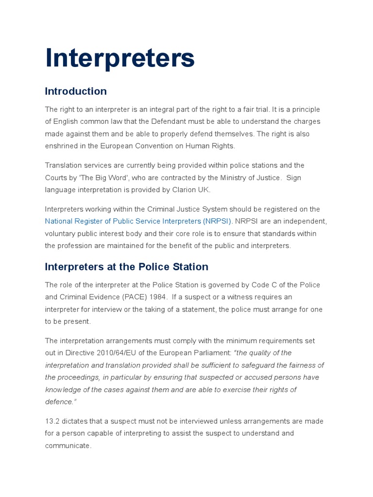 Interpreters | PDF | Language Interpretation | Witness