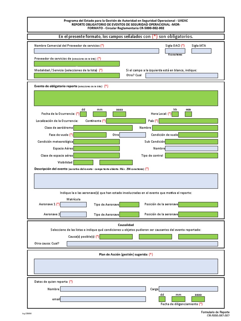 Copia de Formato MOR | PDF | Aeronave | Accidentes e incidentes de aviación