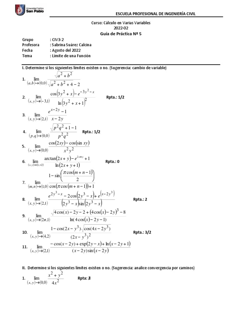Límites de Funciones en Cálculo Multivariable | PDF | Ciencia y matemáticas