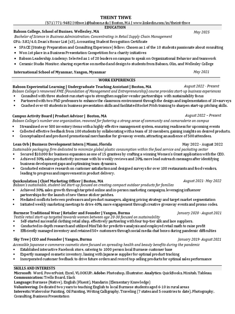 Thwe Theint Resume Fix | PDF | Retail | Marketing