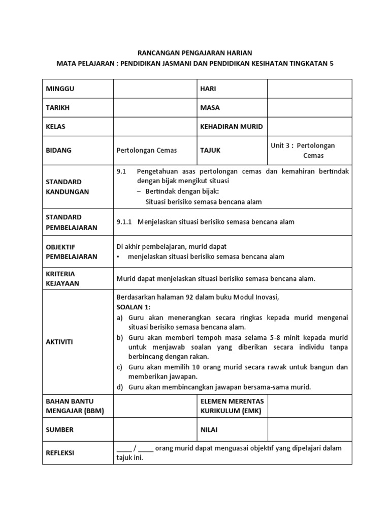 RPH PJPK T5 (Kesihatan) UNIT 3 | PDF