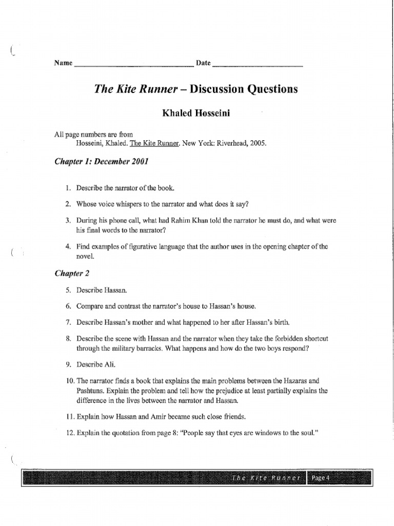 Kite Runner Discussion Questions | PDF