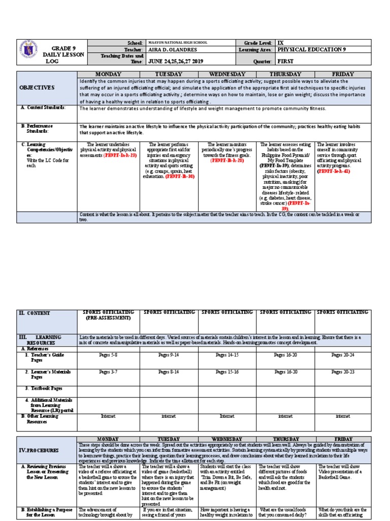 DLP June 24,25,26,27,28 | PDF | Learning | Physical Fitness