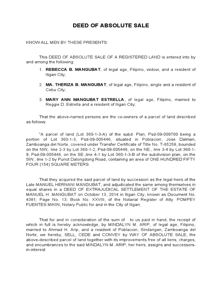 Deed of Absolute Sale | PDF