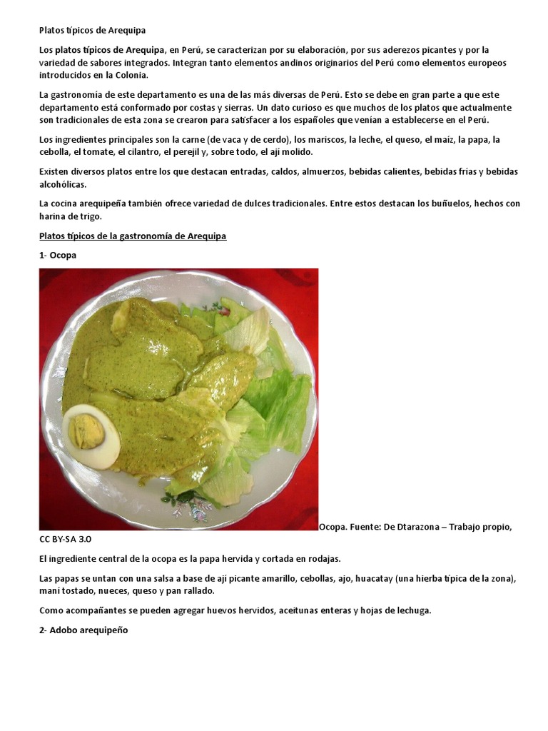 Platos Típicos de La Gastronomía de Arequipa 1-Ocopa | PDF | Postres | Cilantro