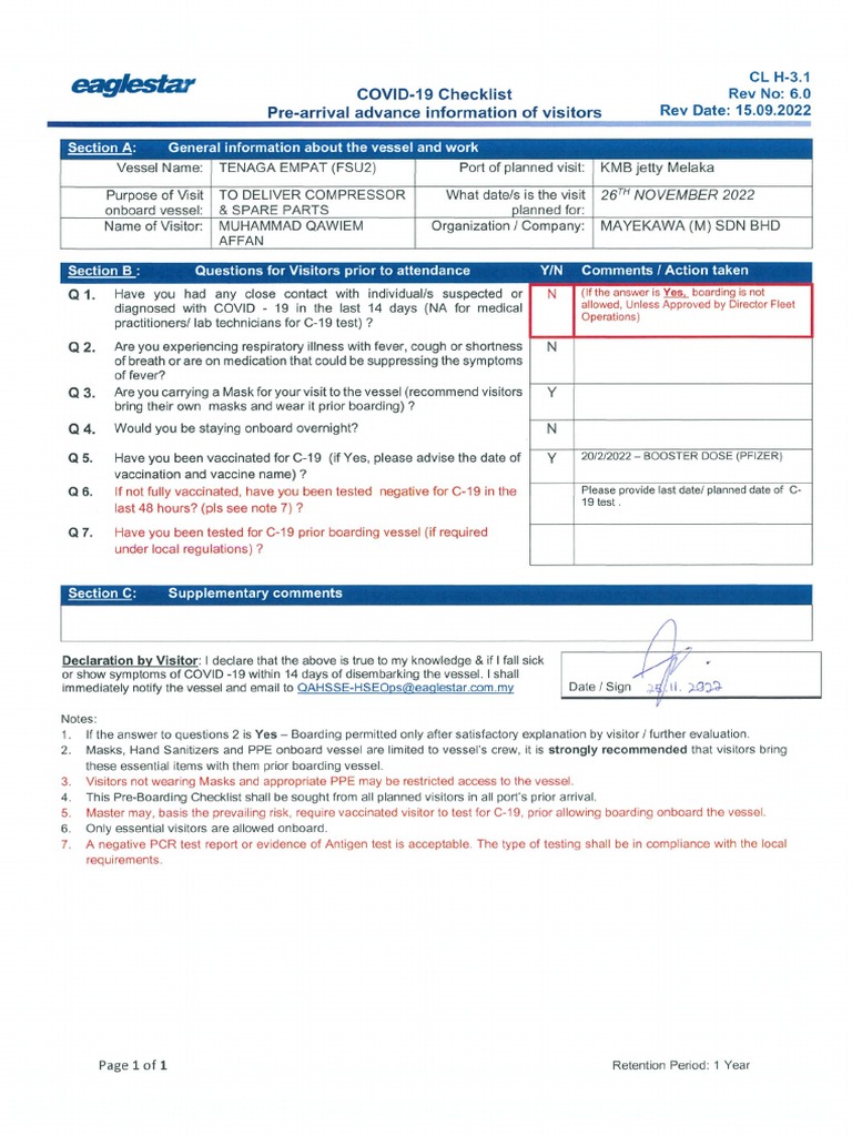 Pre-Arrival Advance Information of Visitors | PDF