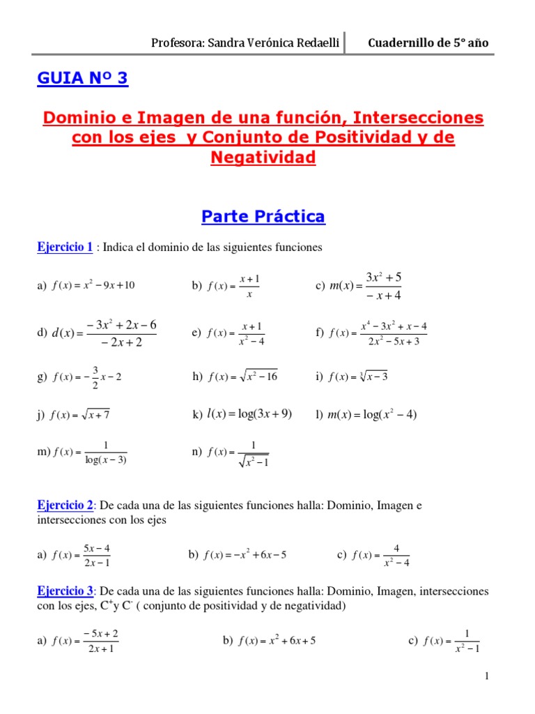 GUIA 3: Dominio e Imagen de Una Funcion | PDF