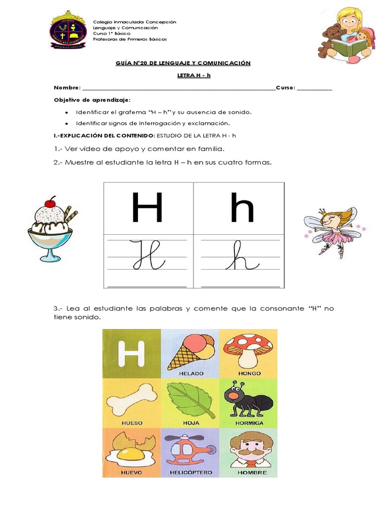 Guia N°20 de Lenguaje Letra H | PDF | Escritura | Ciencia cognitiva