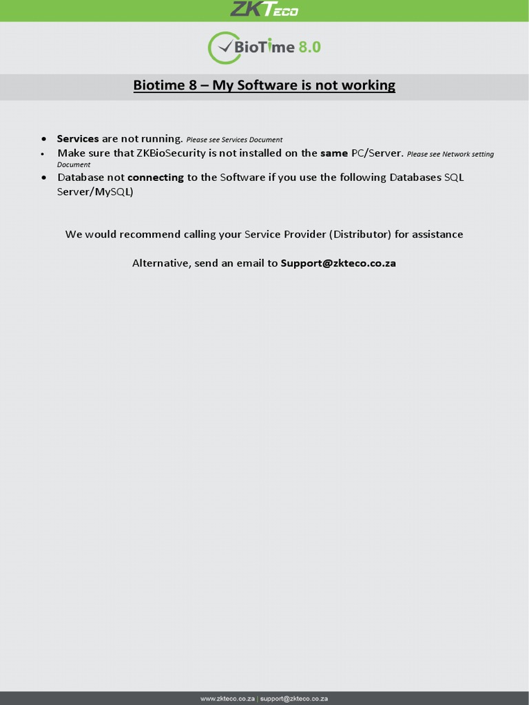 Biotime 8 Software Troubleshooting Guide | PDF | Computers