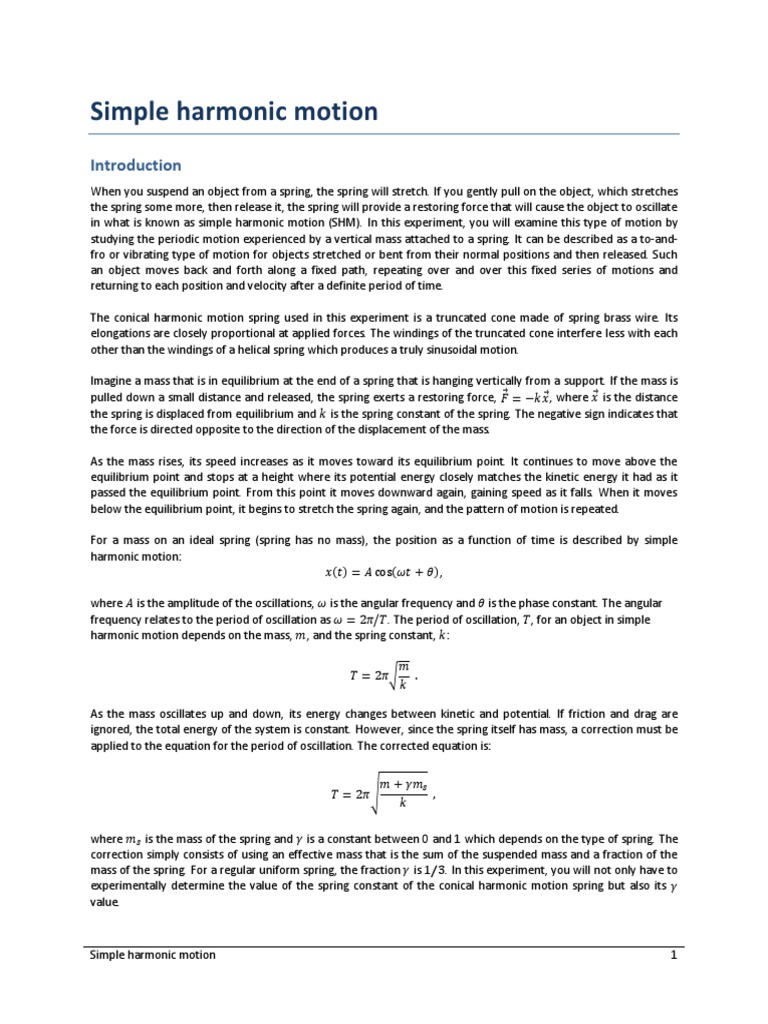 Simple Harmonic Motion - Manual | PDF | Oscillation | Metrology