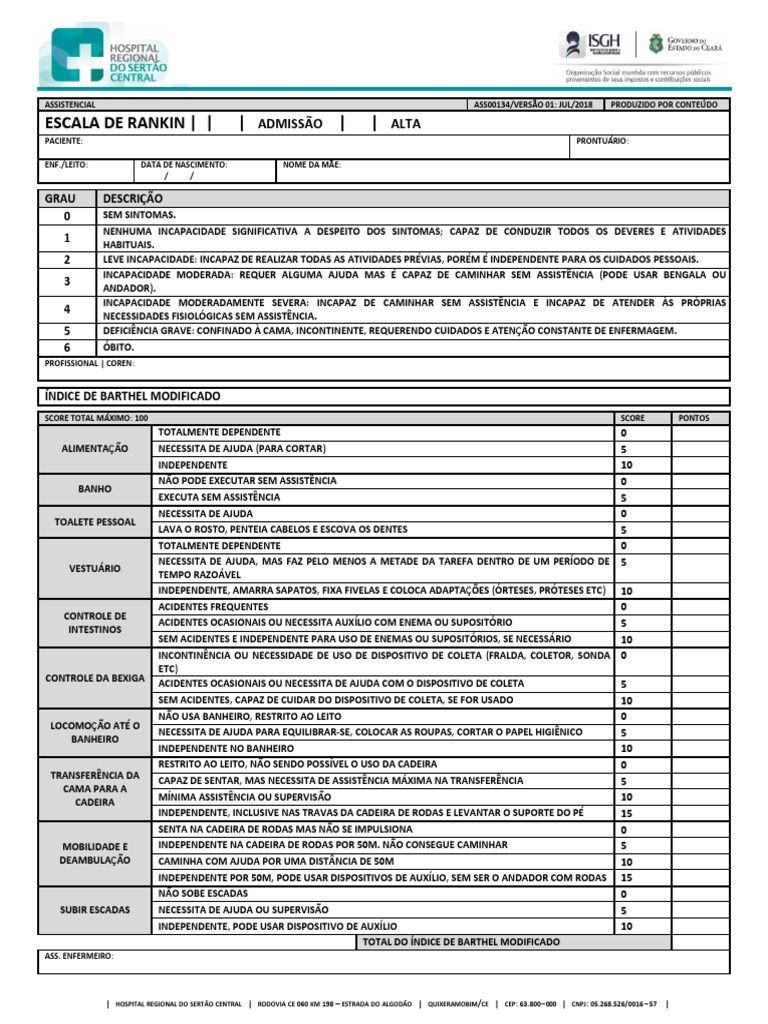 Escala de Rankin (AVC) | Download grátis PDF | Especialidades médicas | Medicina Clínica