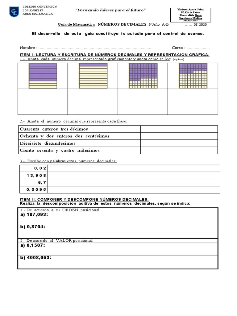 5to Basico Matematica Guia Decimales | PDF | Convenciones de nombres ...