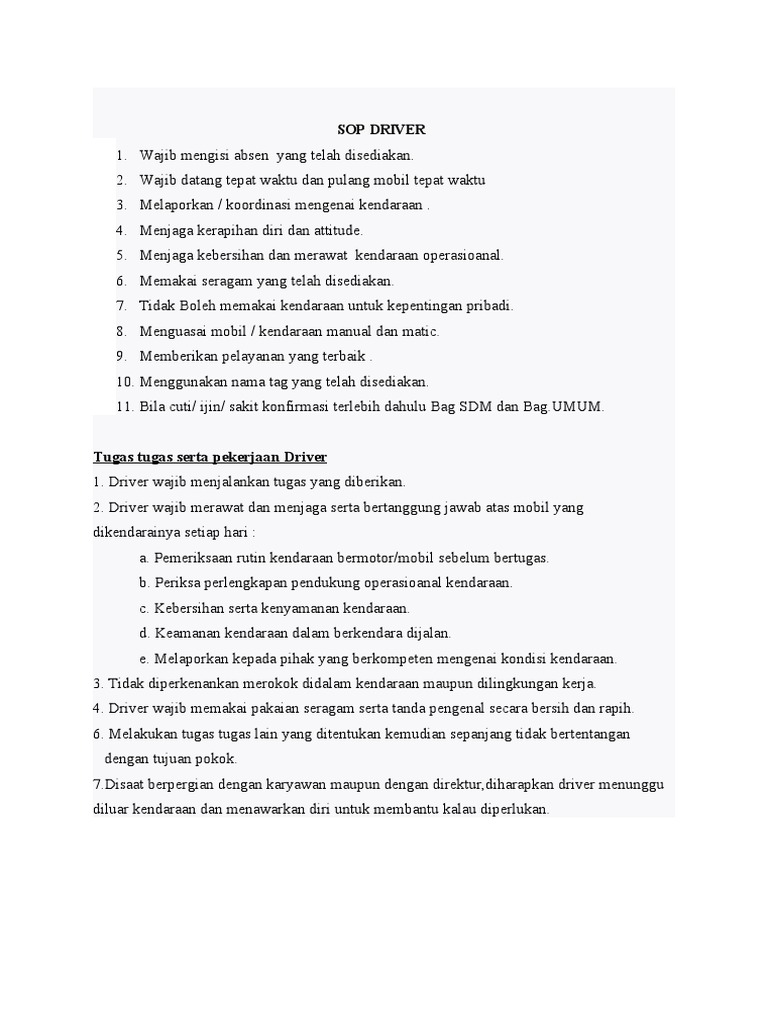 Sop Driver | PDF