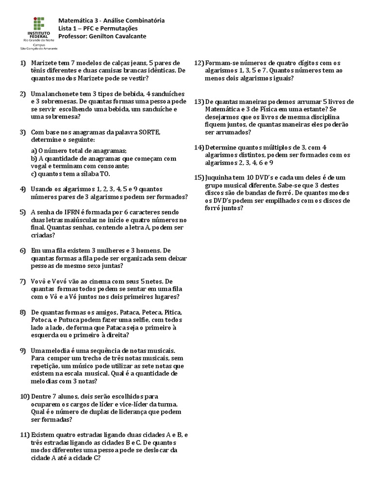 Mais Exercicios PFC Contagem | PDF