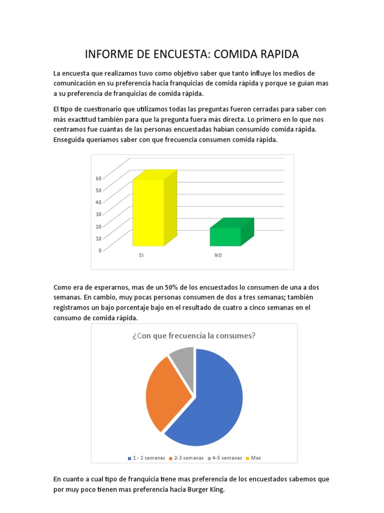 Informe Encuesta de Comida Rapida | PDF