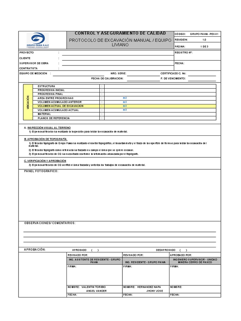 Protocolo Corte Excavacion | PDF