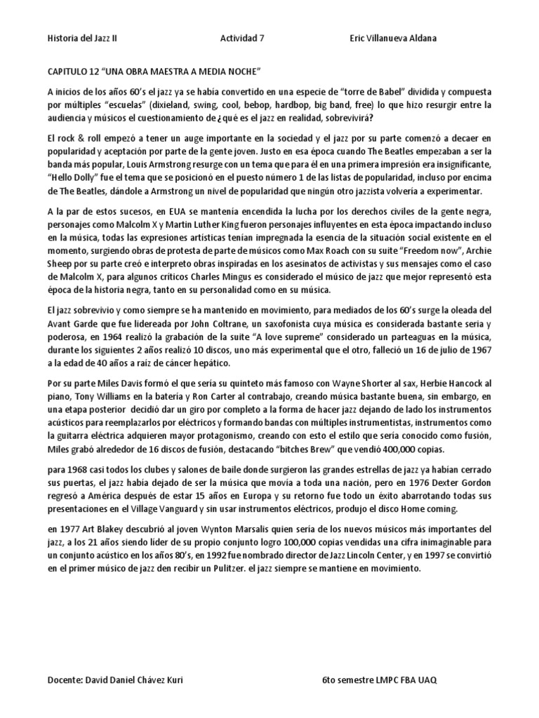 Actividad 7 Resumen Capitulo 12 Documental Ken Burns | PDF | Jazz | Musica Afroamericana