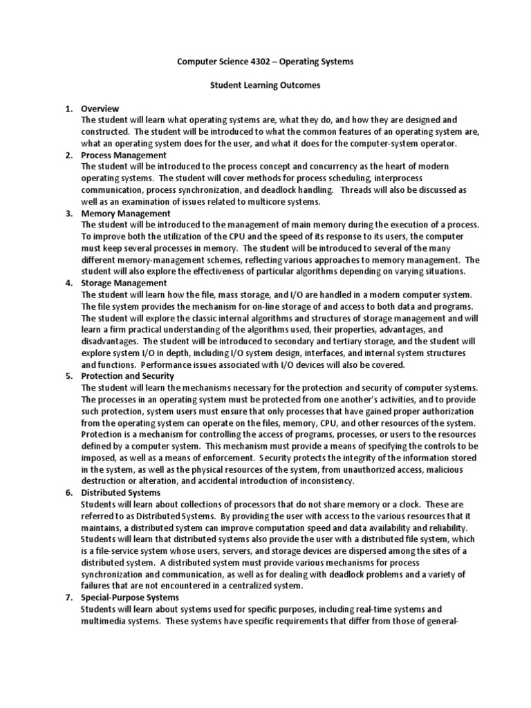 Computer Science 4302 - Operating Systems Student Learning Outcomes 1. Overview | PDF | Thread ...