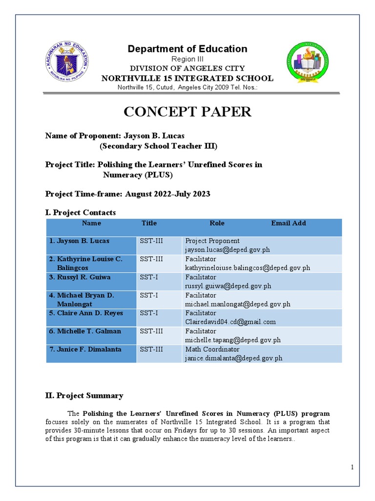Nv15is-Project Plus Concept Paper-2022-2023 | PDF | Learning | Mathematics